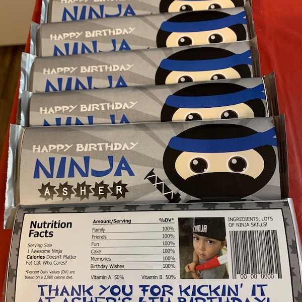 Ninja Candy Bar Wrapper, Ninja Party Favors, Ninja Thank You, Ninja ...