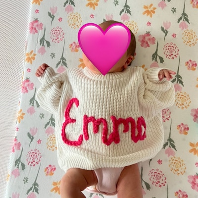Personalised Childrens Floral Initial Jumper Hand Embroidered Name ...