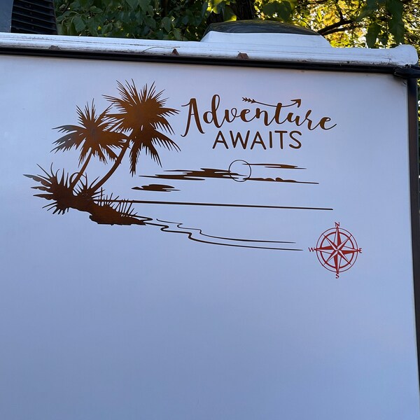 Adventure Awaits Rv Camper Decal, Fifth Wheel Decal, Vinyl Rv Decal ...