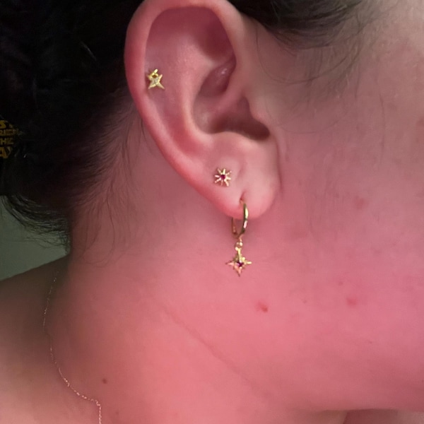 FLAT BACK: Tiny Celestial Star Flat Back Labret • Cartilage Stud ...
