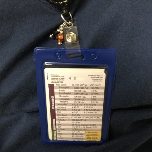 Lab Values Badge Pocket Card Reference Vertical for Nurse Paramedic EMT ...