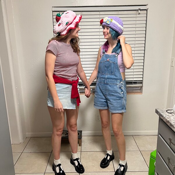 Strawberry Shortcake and Friends Inspired, ANGEL CAKE Crochet Adult Bucket Hat, Rave Hat - Etsy