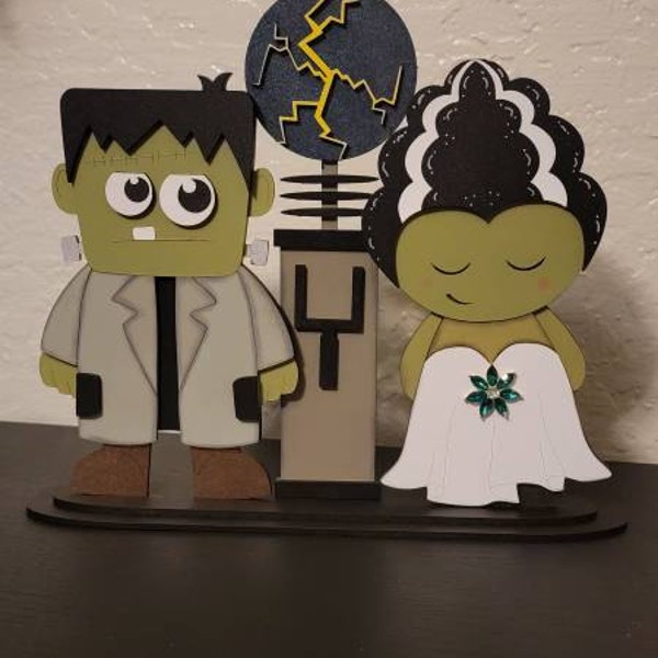 Hand-painted Frankenstein & Bride Stand: Halloween Mantle Decor, - Etsy