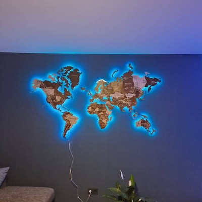 RGB LED 3D Wooden World Map, 3D LED Wooden Map of the World, Boss ...