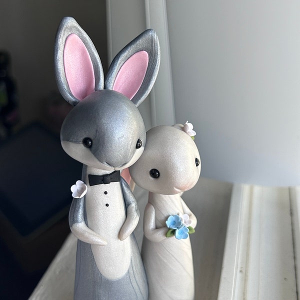 Rabbit Wedding Cake Topper: Personalized Polymer Clay Bunny Figurine - Etsy