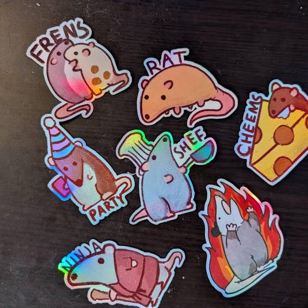 RAT Stickers | Waterproof Holographic Stickers, Rat Sticker, Derpy ...