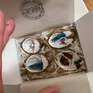 Nativity in A Nutshell, Set of Three Handmade Walnut Shell Decorations ...