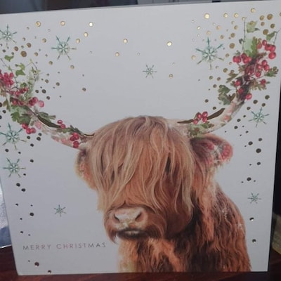 Highland Cow Happy Christmas Holiday Greeting Card - Etsy