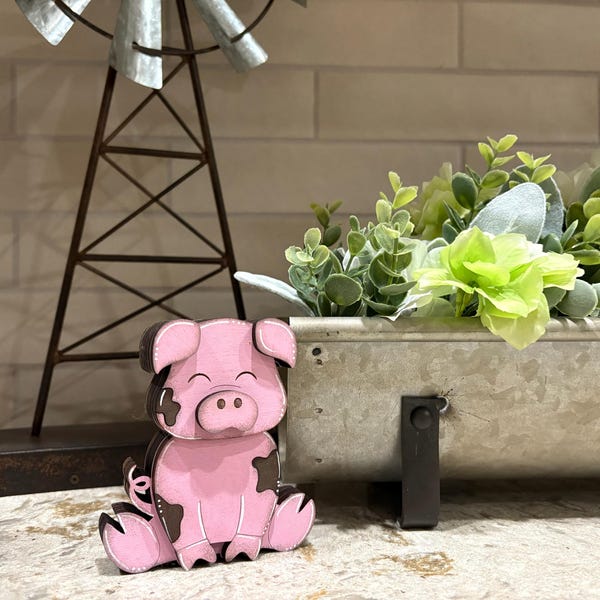 Charming Hand-painted Farmhouse Pig Decor - A Perfect Tiered Tray ...