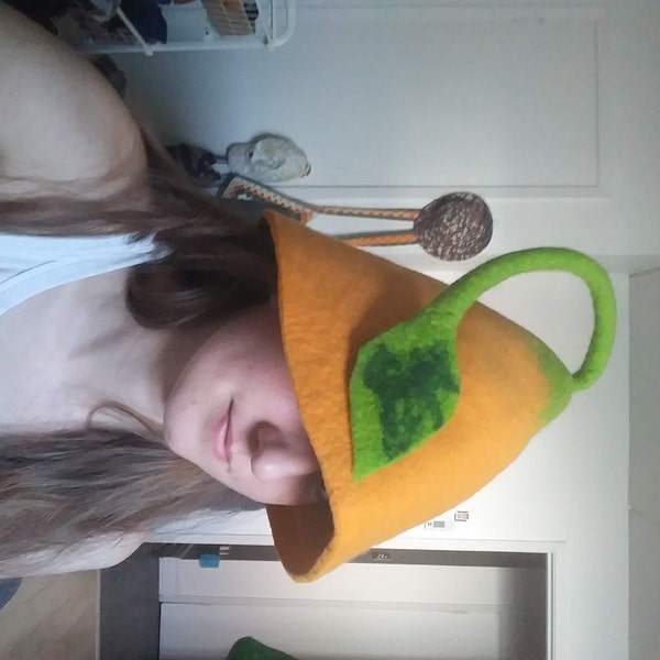 Sauna Hat, Fairy Tale Felted Wool Hat for Woman, Green Forest Witch Hat ...