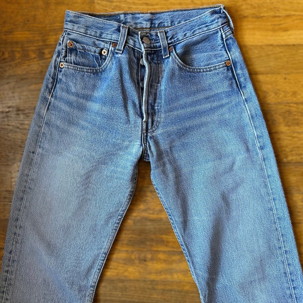 Vintage Levis 507-0217 W25 L29 Flare Jeans 1970s Bell Bottom Raw Blue ...