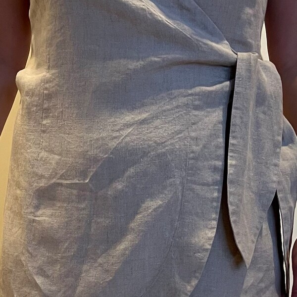 Wrap Mini Linen Dress - Linen Blend Wrap-over Mini Dress - Linen Tie ...