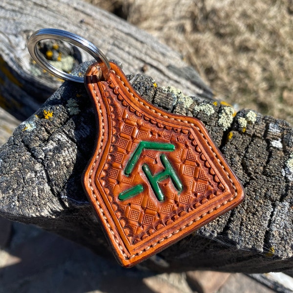 Handmade Leather Ear Tag Key Chains Personalized With Your Initials or ...