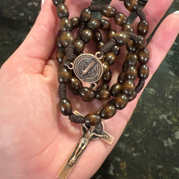 Olive Wood Rosary St. Benedict Medals, Handmade Catholic Rosary From ...
