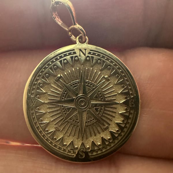 14K Solid Gold Compass Necklace, Scope Silver Charm Pendant ...