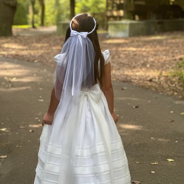 One-tier Communion Veil Bow and Satin Trim Confirmation Veil First ...