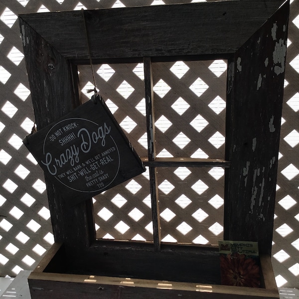 Rustic Barn Wood Window Frame Flower Box Planter - American Handcrafted ...