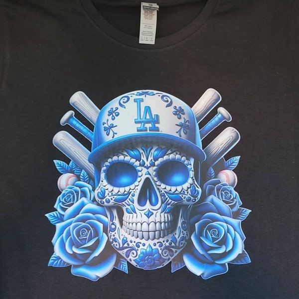 LA Sugar Skull 20oz Skinny Tumbler Wrap, Dodger Colors, Instant ...