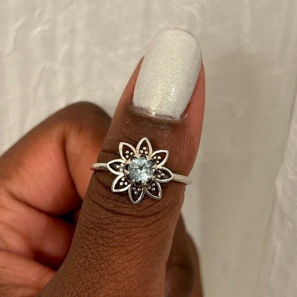 Silver Rose Ring Dainty Floral Jewelry Botanical Romantic Gift for Wife ...