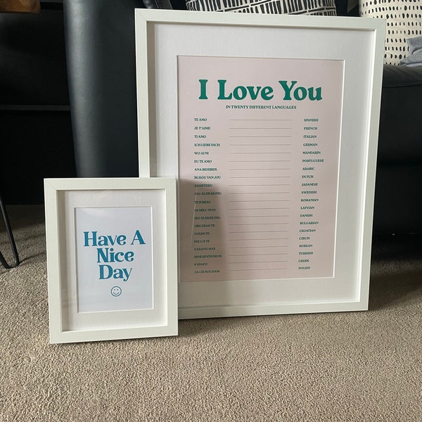 Retro Quote Wall Print, I Love You Print in Different Languages Poster ...