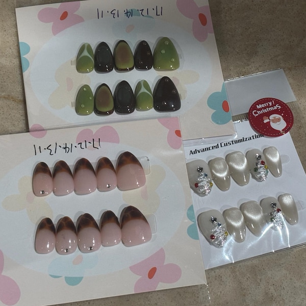 3D Multi-color Press on Nails: Freestyle Faux Acrylic Gel Nails - Etsy