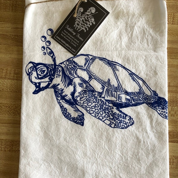 Tea Towel - Dish Towel - Printed Blue Sea Turtle Towel - Funny Kitchen ...
