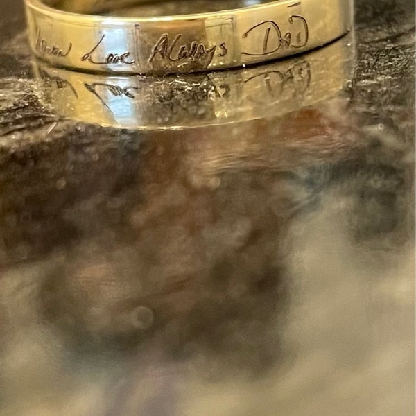 14k 18k Solid Gold Handwriting Ring, Engrave Name Coordinate Gold 3 Mm ...