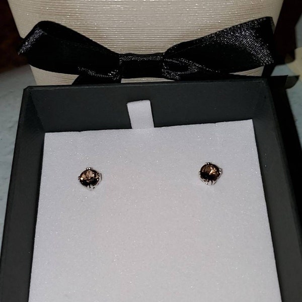 Round Smoky Quartz Sterling Silver Double Prong Stud Earrings: Tulip ...