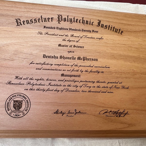 Laser Engraved Diploma Certificate, Graduation Gift, Custom Engraved ...
