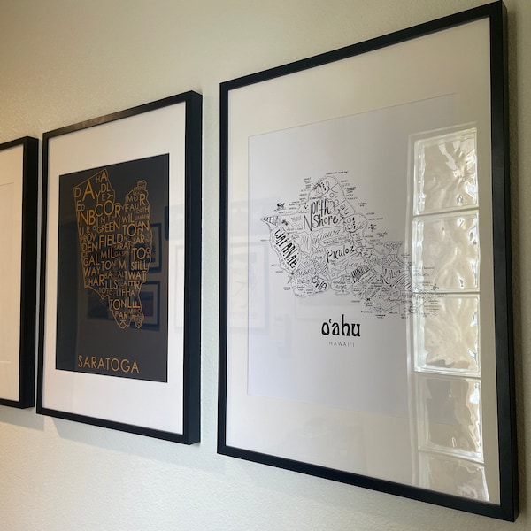 O'ahu, HI Illustrated Font Map Print - Oahu- Map of Oahu - Oahu Map ...