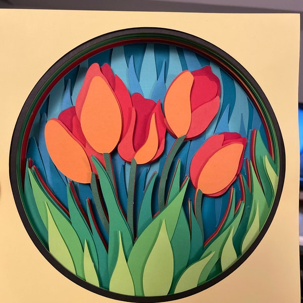 Spring Tulip Flowers 3D Shadow Box SVG: Layered Laser Cut Files - Etsy