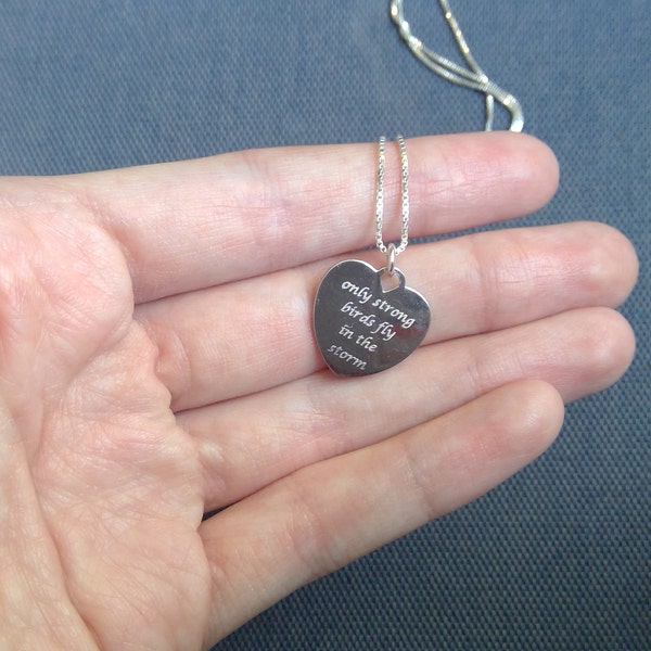 Sterling Silver Engraved Heart Pendant Necklace. Personalised With Your ...