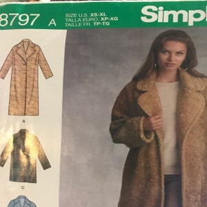 Simplicity Sewing Pattern 8797 Coat, Loose Fitting, Notched Lapels ...