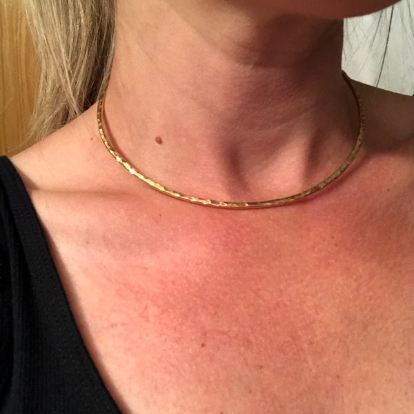 Hammered Gold Collar Necklace, Minimal Gold Neck Cuff, Thin Gold Collar ...