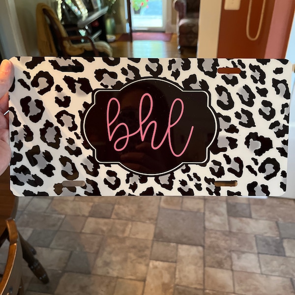 Leopard Personalized License Plate, Pale Pink, White Leopard Name Car ...