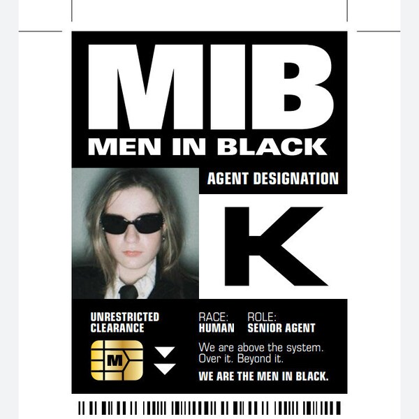 MIB - Personalized Agent - Men in Black ID Badge Card Halloween Cosplay Costume Name Tag - PDF ...