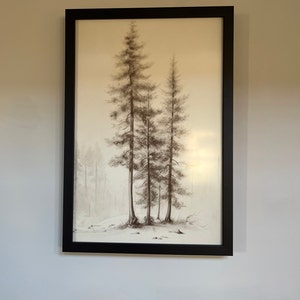 Framed Modern Pine Tree Art Print, Framed Abstract Pines Sketch, Framed ...