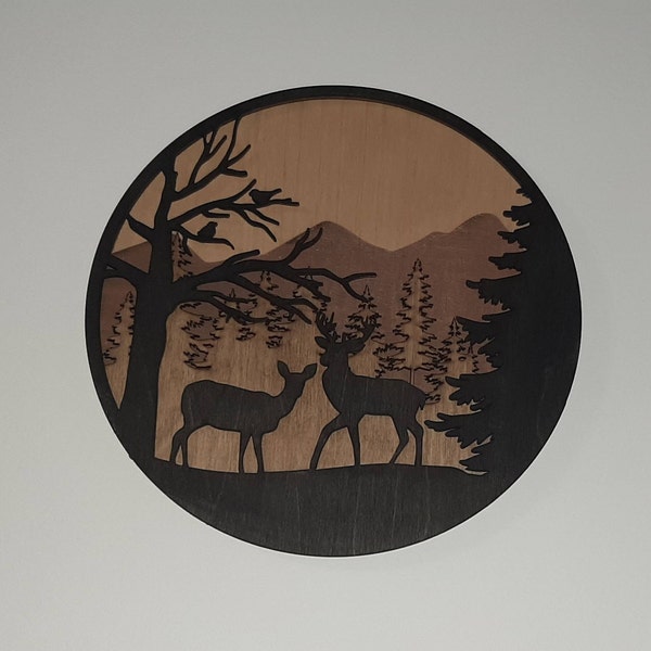 Laser Engraved Wooden Deer Scene Layered - Etsy