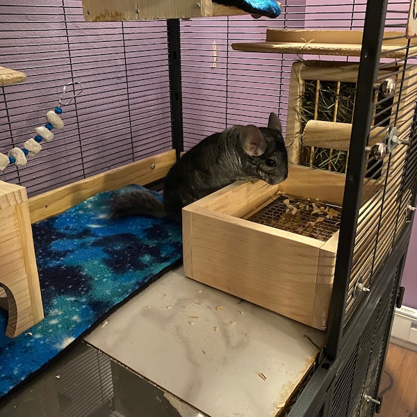 Stainless Steel Scatterless Litter Box With Wood Hay Feeder Food Stand ...