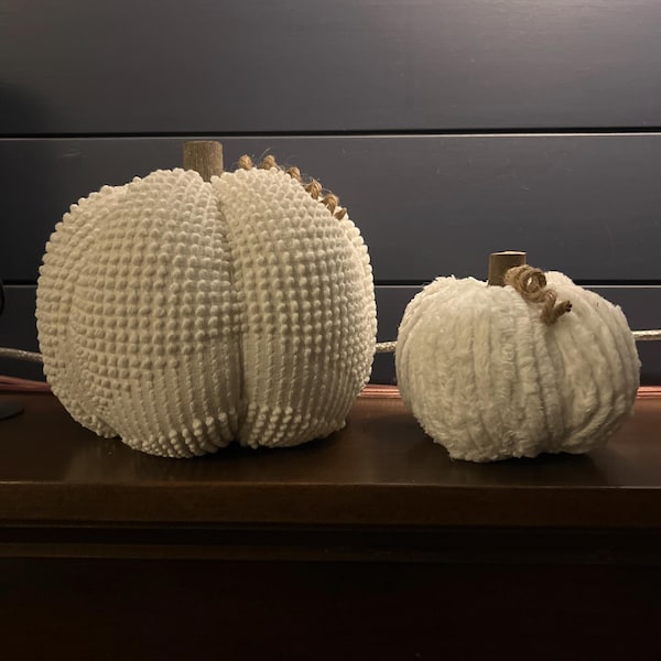 White Chenille Pumpkins Handmade, Rustic Fall Decorations Autumn ...