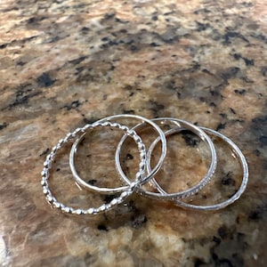 Sterling Silver Sphere Forged Pebble Stacking Ring Set 2 Ring Set ...