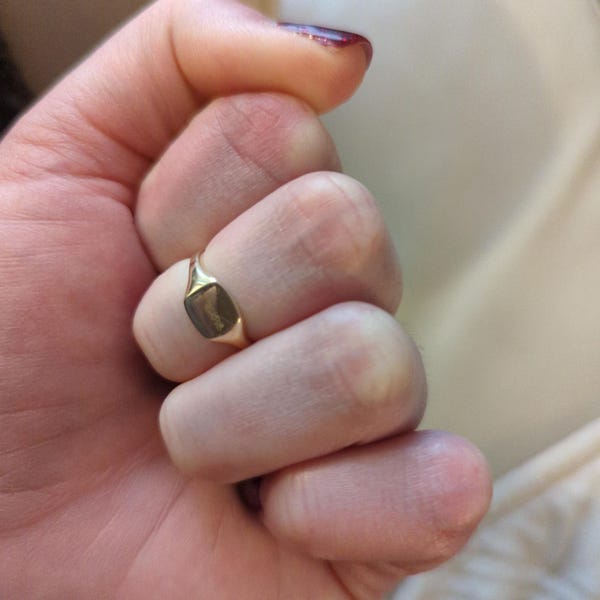 Solid Gold Square Signet Ring, 14k Gold Engraved Pinky Ring for Men Women, Personalized Initial ...