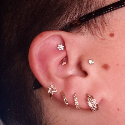 14k Solid Gold Rook Piercing Curved Flower Barbell...16g..8mmnickel Free - Etsy