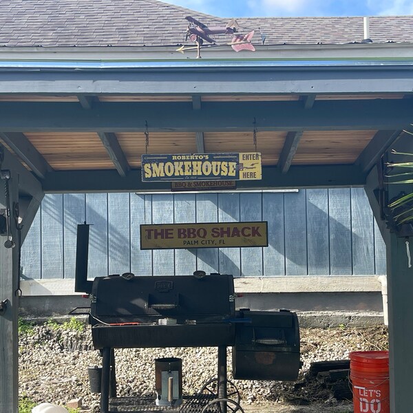 Custom BBQ Smokehouse Enter Here Sign - Rustic Hand Made Vintage Wooden ...