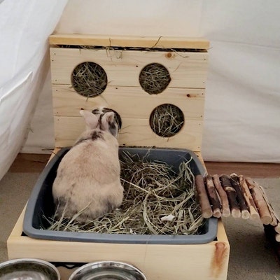 Rabbit Hay Feeder With Litter Box, Litter Pan & Hay Feeding Station ...