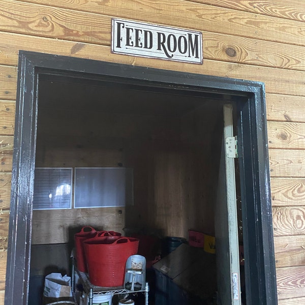Feed Room Metal Sign - Distressed White Rustic Looking - Color Imprint ...
