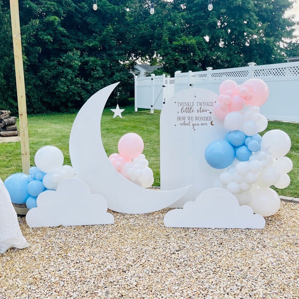 6ft Over the Moon and Clouds Template Backdrop Decorations With Stand ...