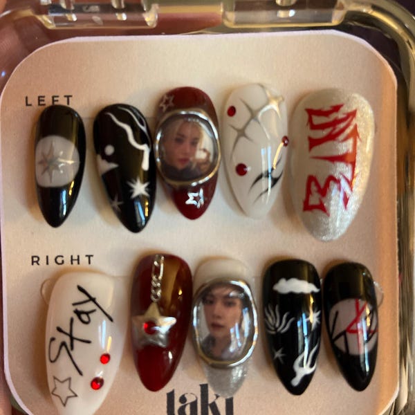 Black Red and White Press-on Nails: Fanmade, SKZ Inspired - Etsy