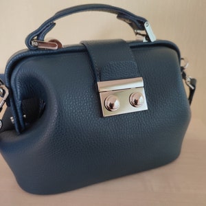 Dark Blue Leather Doctor Handbag, Handmade Leather Doctor Style Bag ...