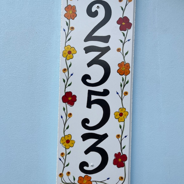 Floral House Numbers With Frame Personalized Custom Address Tiles Sign ...